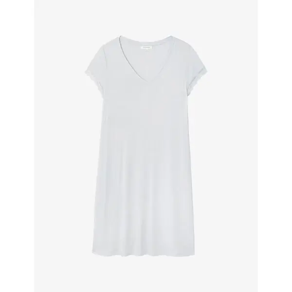THE WHITE COMPANY V-neck Lace-trim Jersey Nightdress - Pale Blue