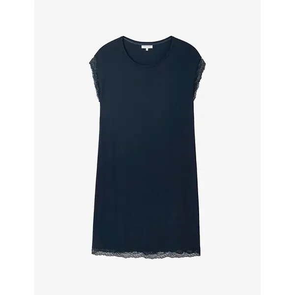 THE WHITE COMPANY Lace-trim Relaxed-fit Jersey Nightdress - Navy