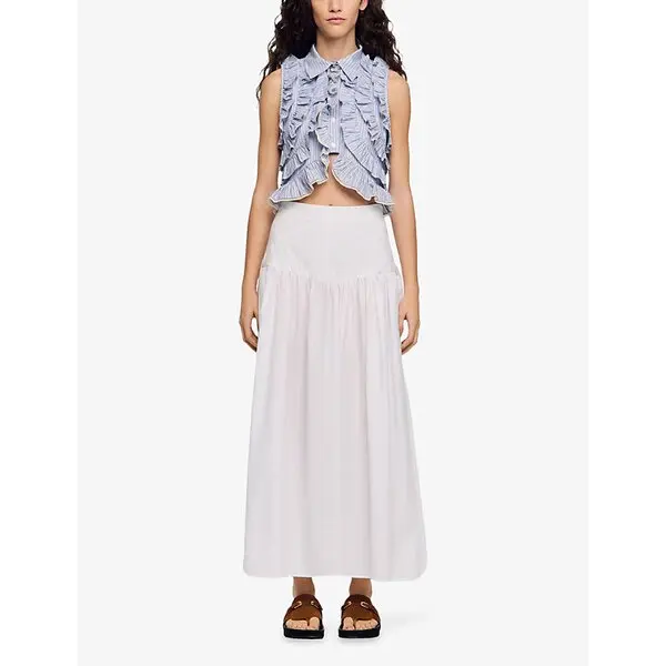 Sandro Side-tie Cotton Maxi Skirt