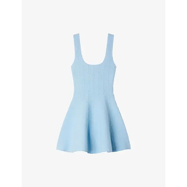 Sandro Bead-embellished Flared Knitted Mini Dress - Sky Blue