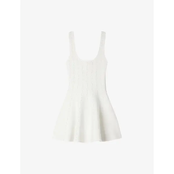 Sandro Bead-embellished Flared Knitted Mini Dress - White