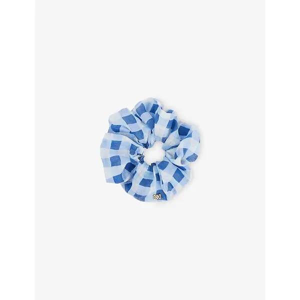 Sandro Gingham-print Linen-blend Scrunchie - Blu / White
