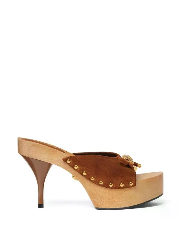 Versace Opera Bow Suede Clog Sandals
