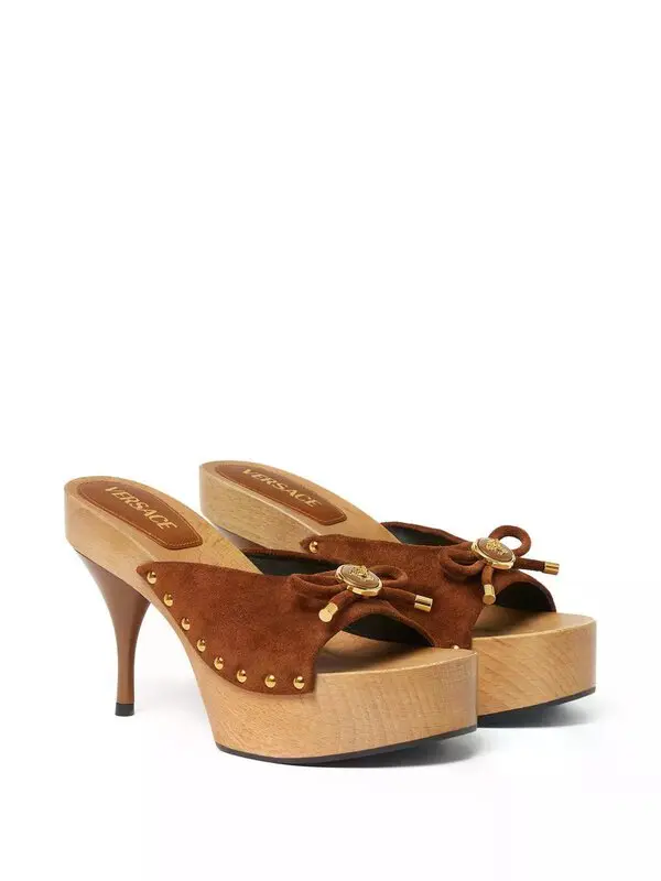Versace Opera Bow Suede Clog Sandals