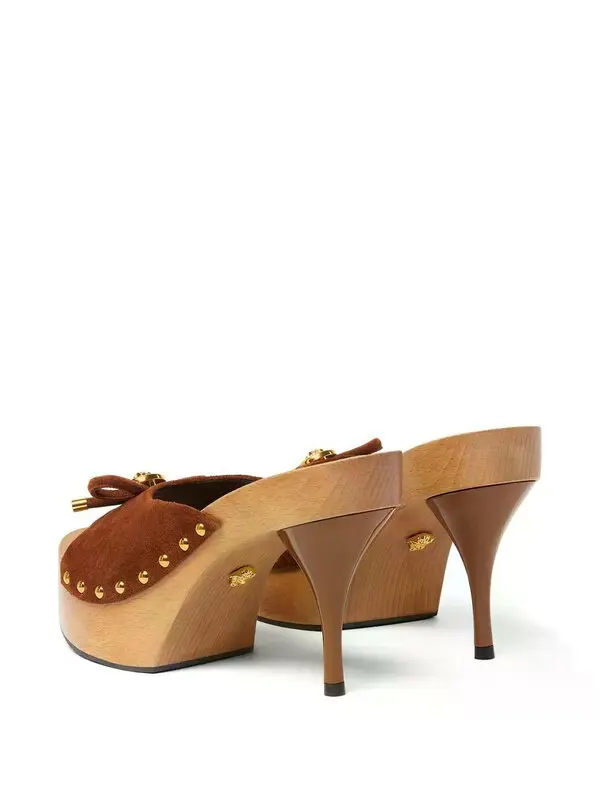 Versace Opera Bow Suede Clog Sandals