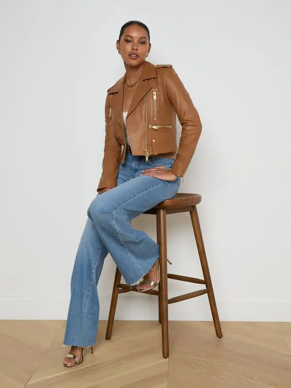 L'Agence Blakely Leather Biker Jacket - Soft Cognac