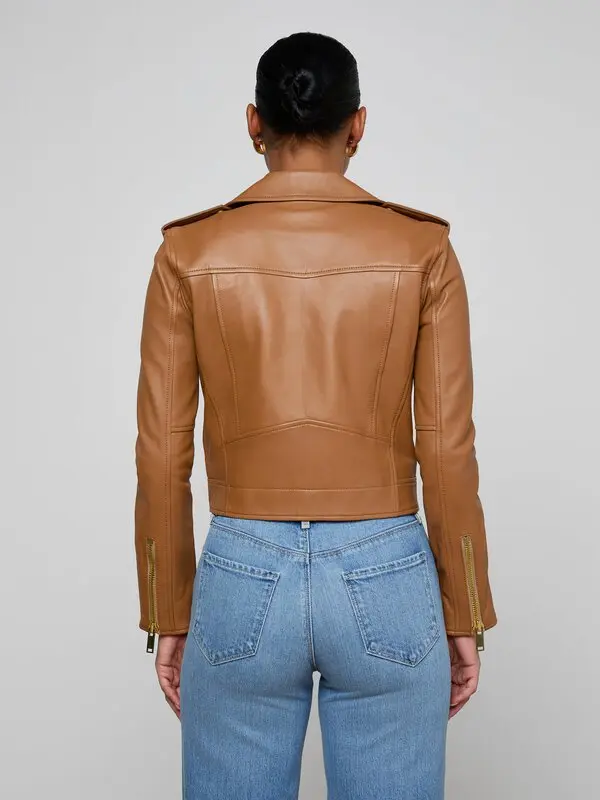 L'Agence Blakely Leather Biker Jacket - Soft Cognac