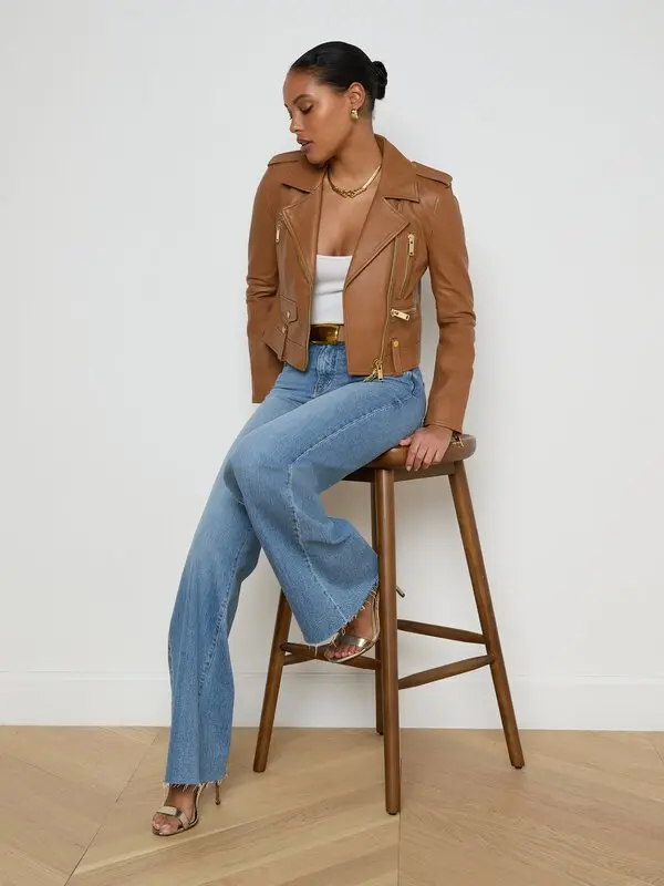 L'Agence Blakely Leather Biker Jacket - Soft Cognac