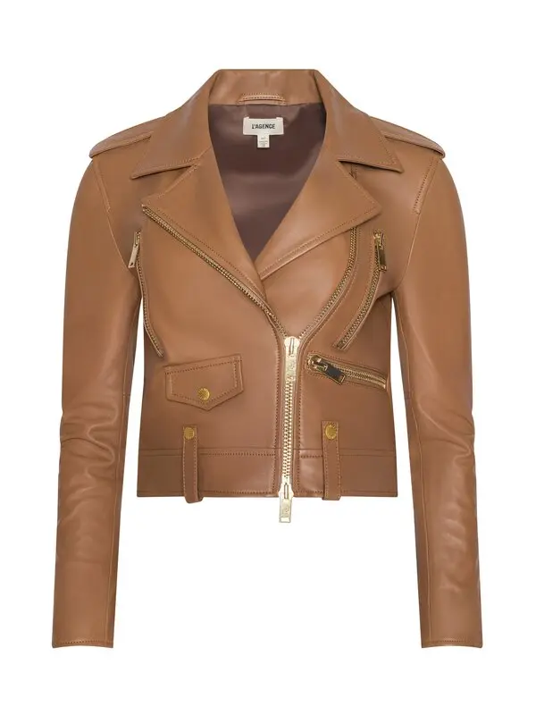 L'Agence Blakely Leather Biker Jacket - Soft Cognac
