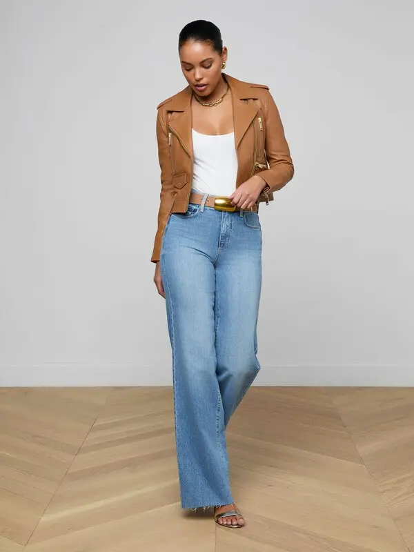 L'Agence Blakely Leather Biker Jacket - Soft Cognac