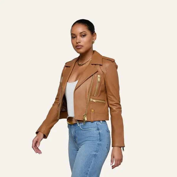 L'Agence Blakely Leather Biker Jacket - Soft Cognac