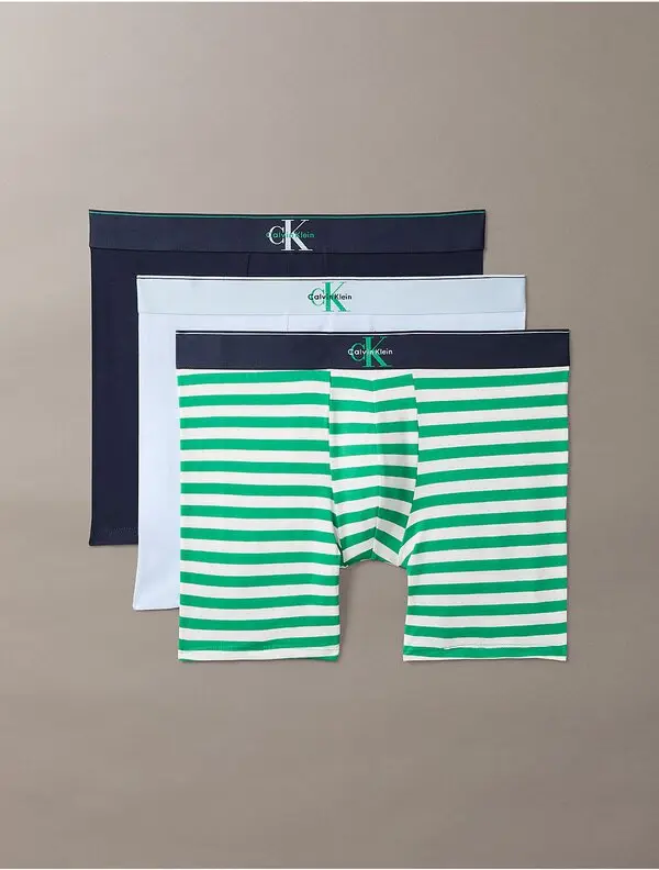 Calvin Klein Graphic Monogram Cotton Stretch 3-pack Boxer Brief - Shoreline/mardi Gras Green/breezy Blue Multi