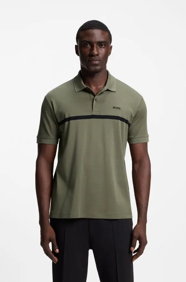 BOSS Paddy Polo Shirt With Engineered Stripe - Khaki