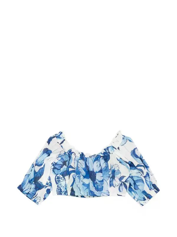 Farm Rio Floral Print Crop Top - White