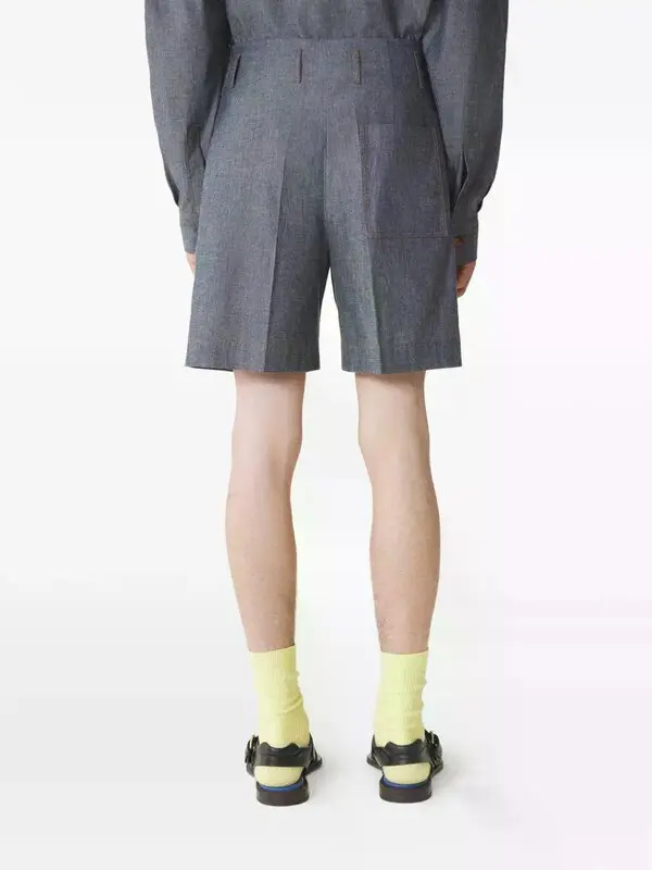 LANVIN Pleated Cotton Shorts - Blue