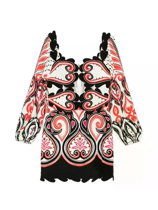 Farm Rio Graphic Cut-out Mini Dress - White