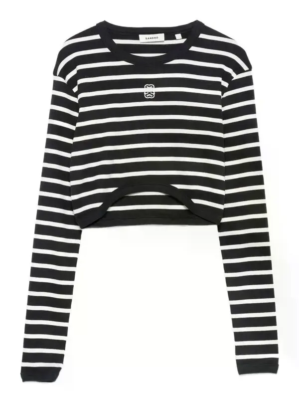 Sandro Striped Embroidered T-shirt - Blue