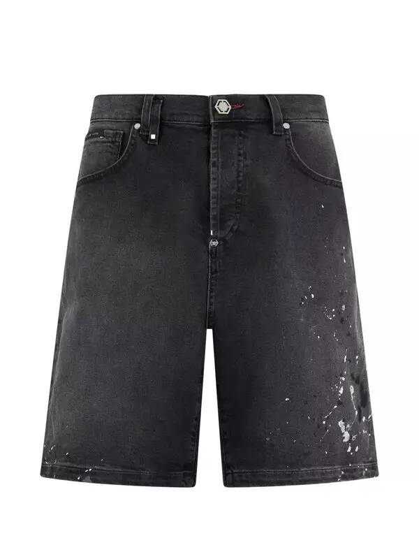 Philipp Plein Paint Splatter Denim Shorts - Grey