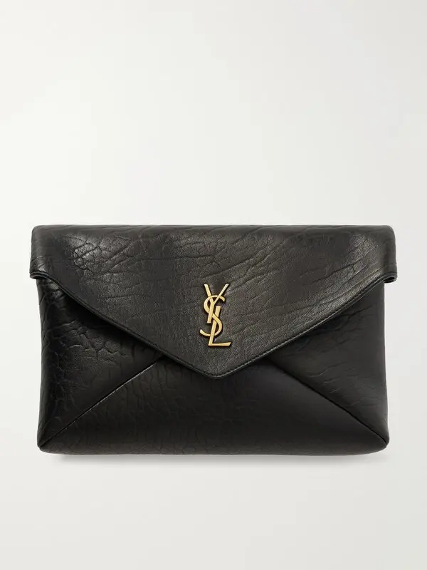 Saint Laurent Cassandre Textured-leather Shoulder Bag - Black