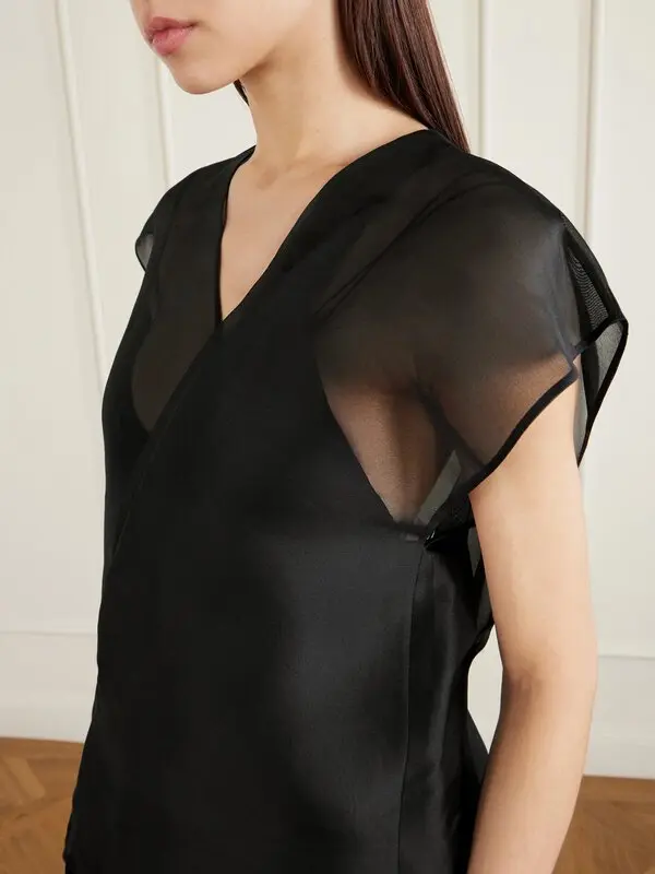 Khaite Mer Wrap-effect Pleated Silk-organza Blouse - Black