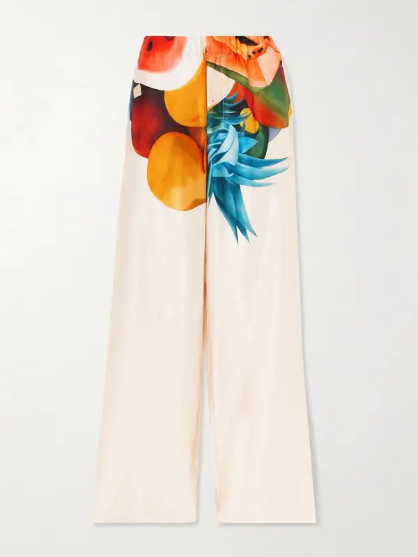 DONDE ESTEBAN Printed Wide-leg Silk-blend Pants - White
