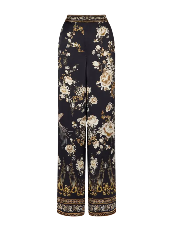 Camilla Embellished Embroidered Printed Silk-satin Pants - Black