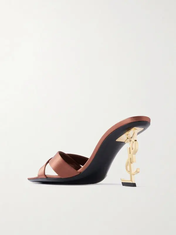 Saint Laurent Opyum Satin Mules - Brown
