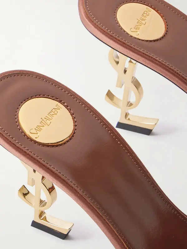 Saint Laurent Opyum Satin Mules - Brown