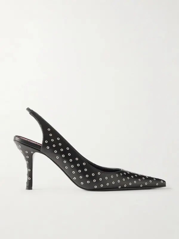 Magda Butrym Eyelet-embellished Leather Slingback Pumps