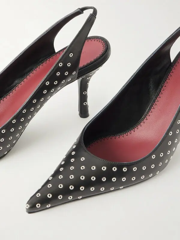 Magda Butrym Eyelet-embellished Leather Slingback Pumps