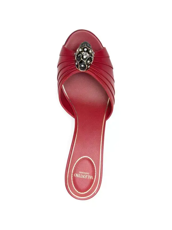 Valentino Garavani Embellished Pleated Heeled Sandals - Red