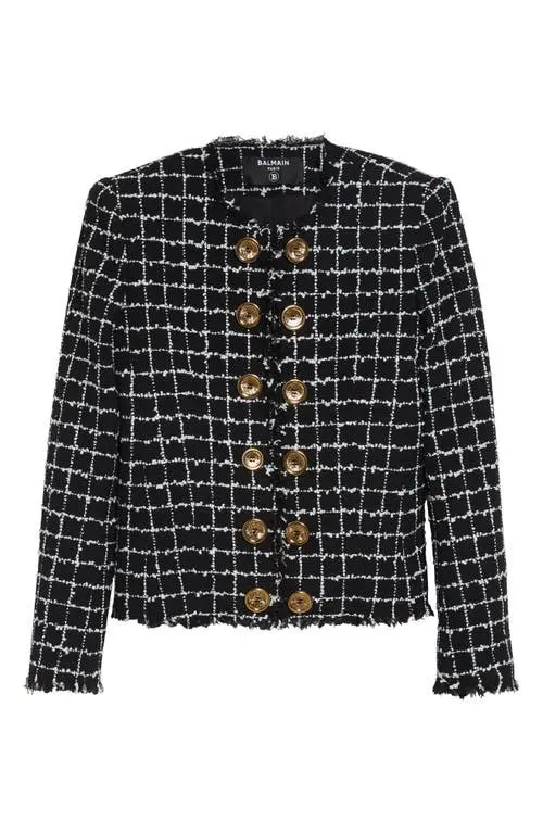 Balmain Tweed Crop Spencer Jacket - Eab Blk/white