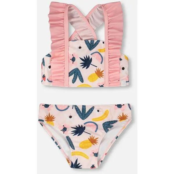 DEUX PAR DEUX Two-piece Ruffle Fruits Swimsuit - Pink Printed Fruits