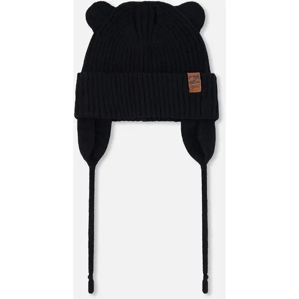 DEUX PAR DEUX Ribbed Knit Hat With Logo Patch - Black