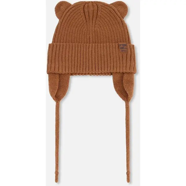 DEUX PAR DEUX Ribbed Knit Hat With Logo Patch - Brown
