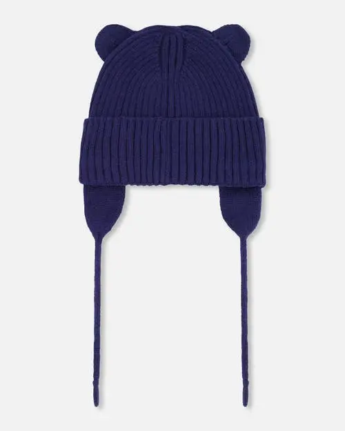 DEUX PAR DEUX Ribbed Knit Hat With Logo Patch - Navy Blue