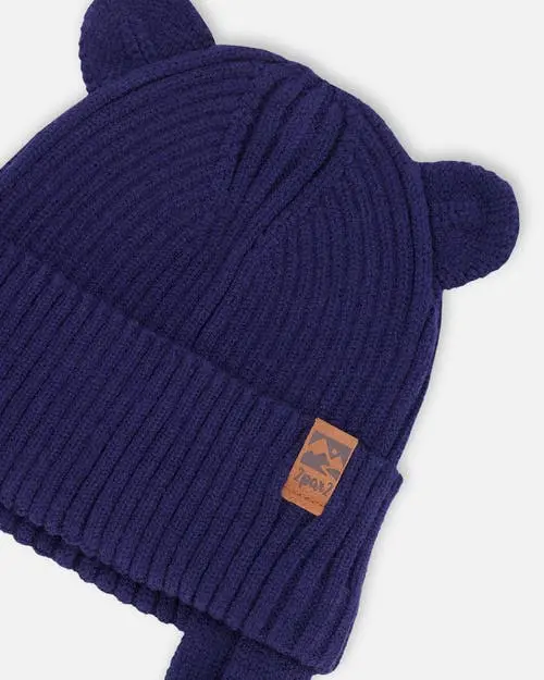 DEUX PAR DEUX Ribbed Knit Hat With Logo Patch - Navy Blue