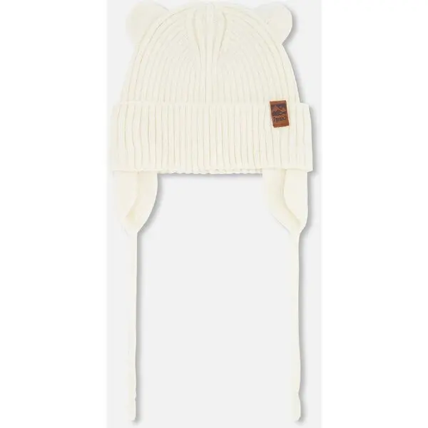 DEUX PAR DEUX Ribbed Knit Hat With Logo Patch - Off White