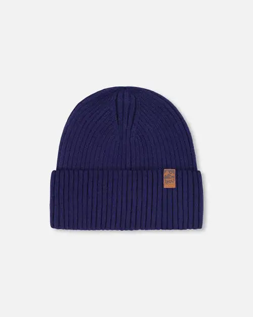 DEUX PAR DEUX Rib Knit Beanie Hat - Navy Blue