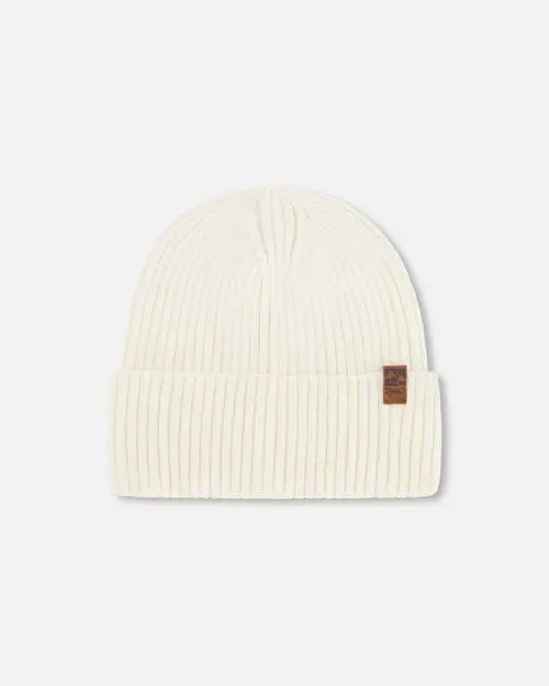DEUX PAR DEUX Rib Knit Beanie Hat - Off White