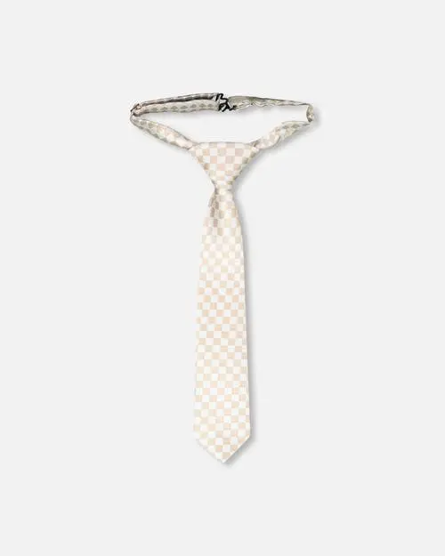 DEUX PAR DEUX Sand Check Neck Tie - White And Sand Check