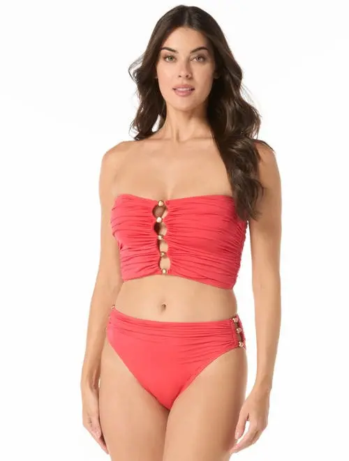 Carmen Marc Valvo Beaded Bandeau Draped Swim Top - Grenadine
