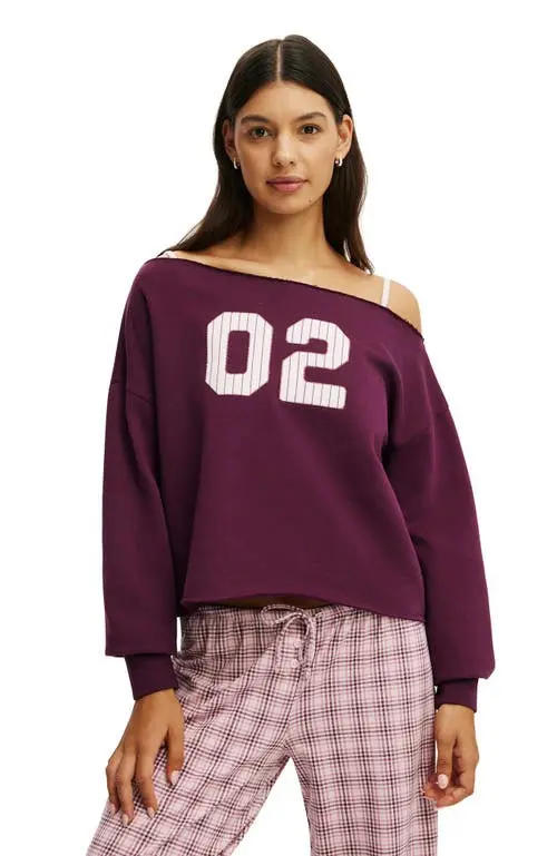 Cotton:on Off The Shoulder Fleece Jumper - Blackcurrant 02