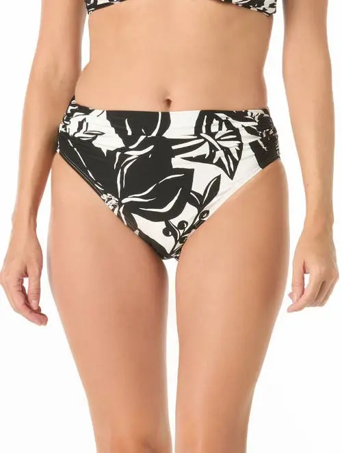 Carmen Marc Valvo Ruched Floral Print Bikini Bottom - Black/white