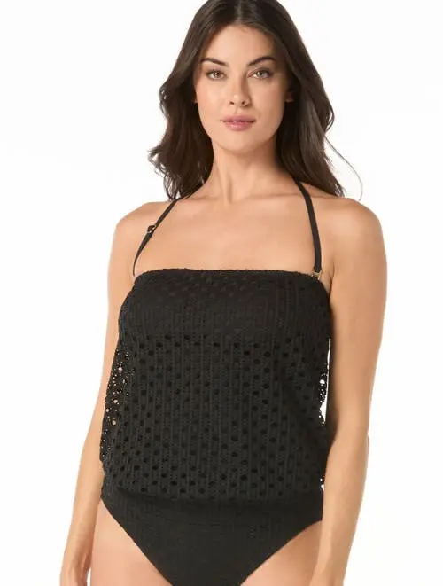 Carmen Marc Valvo Crochet Blouson Tankini Swim Top