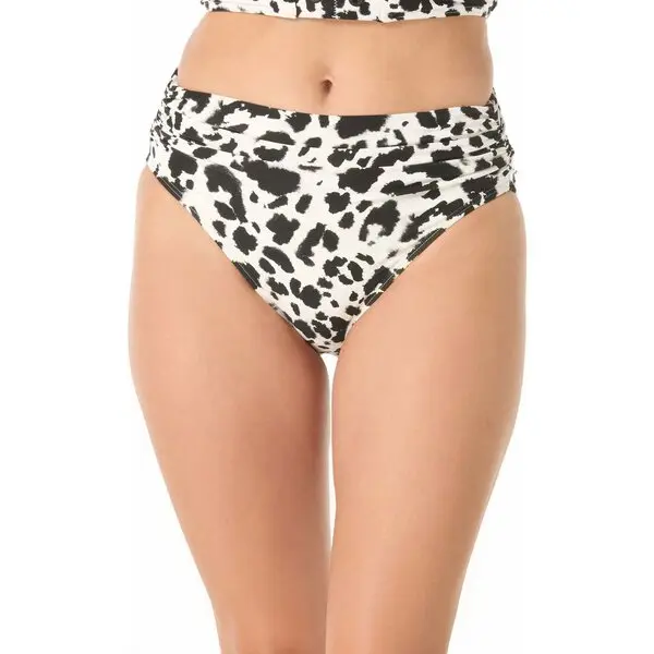Carmen Marc Valvo Shirred Animal Print Bikini Bottom - Black/white