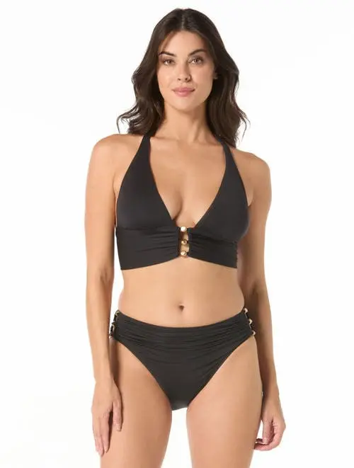 Carmen Marc Valvo Beaded Halter Bikini Top - Black