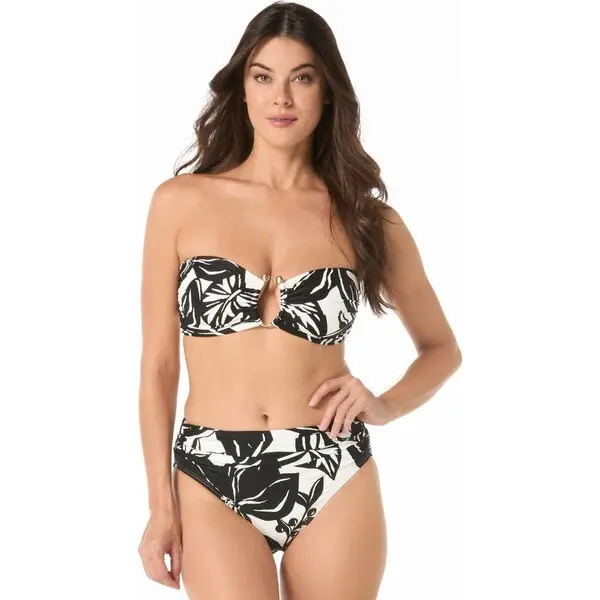 Carmen Marc Valvo Floral Print U-ring Bandeau Bikini Top - Black/white