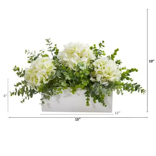 NEARLY NATURAL 15-in Hydrangea And Eucalyptus Artificial Arrangement