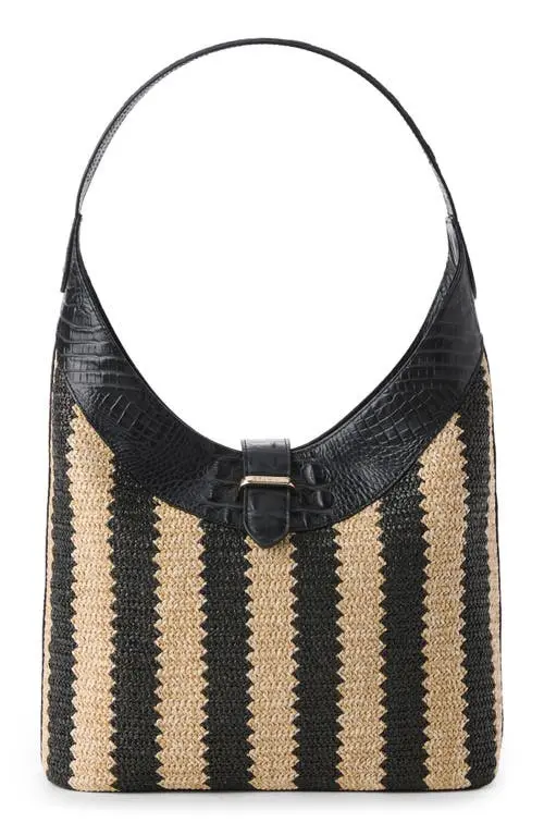 Brahmin Gwynne Croc Embossed Leather Shoulder Bag - Black